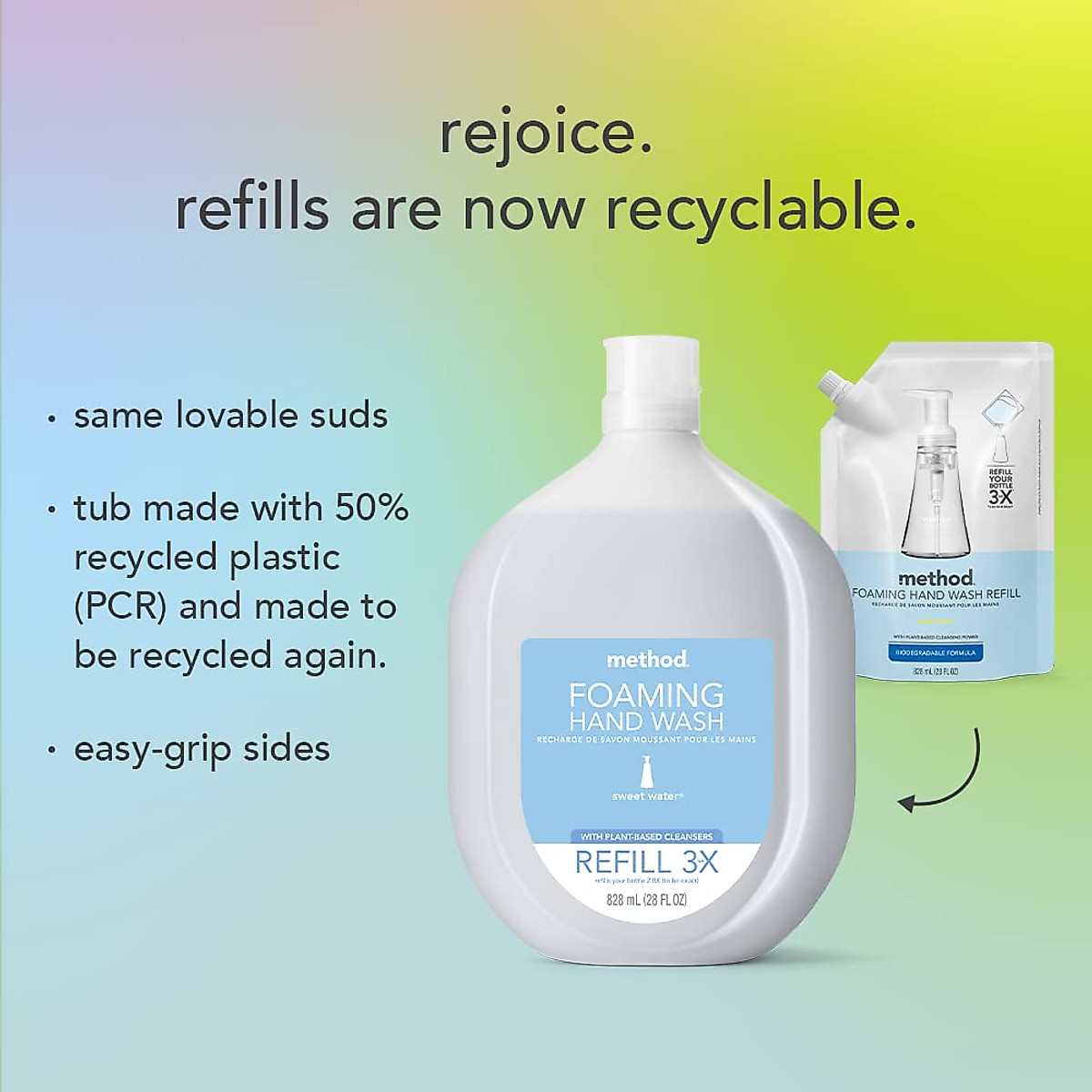 Method Foaming Hand Soap Refill, Sea Minerals, Recyclable Bottle, Biodegradable Formula, 28 fl oz (Pack of 4)