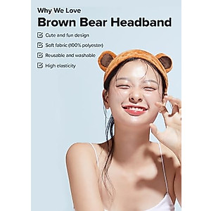 I DEW CARE Face Wash Headband - Brown Bear | Animal Head band for Face Washing & Skincare, Spa Day, Soft & Fuzzy, Cute for Makeup, Shower, Teen Girls Stuff, Teddy Bear Ears, Gift (1 Count)
