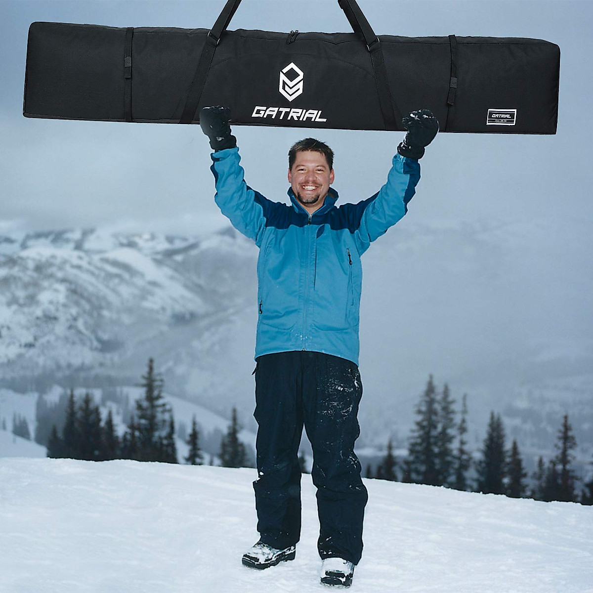 G GATRIAL Snow Padded Ski Bags for Air Travel - Single Ski Carry Bag for Cross Country, Downhill, Ski Clothes, Snow Gear, Poles and Accessories for Ski Carrier Travel Luggage Case Black 185CM