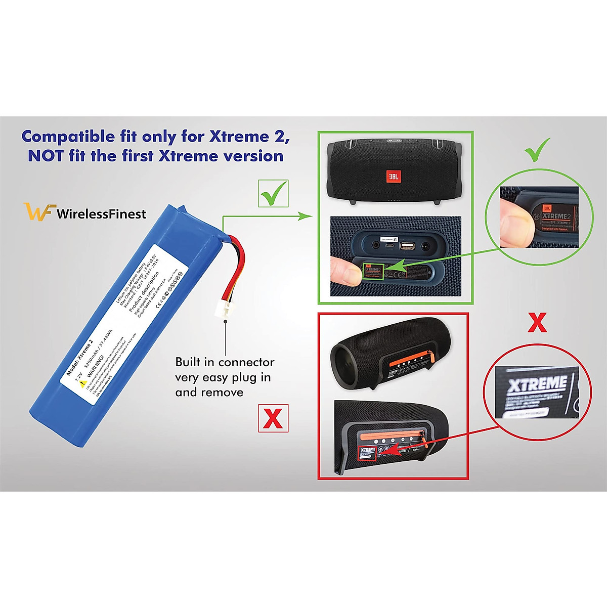 for JBL Xtreme 2 (NOT Xtreme 1) High Capacity Battery Replacement Repair + Tool for JBL Xtreme 2 Portable Bluetooth Speaker 5200mAH Li JBL Model XTREME2BLKAM Part 2INR19 66-2