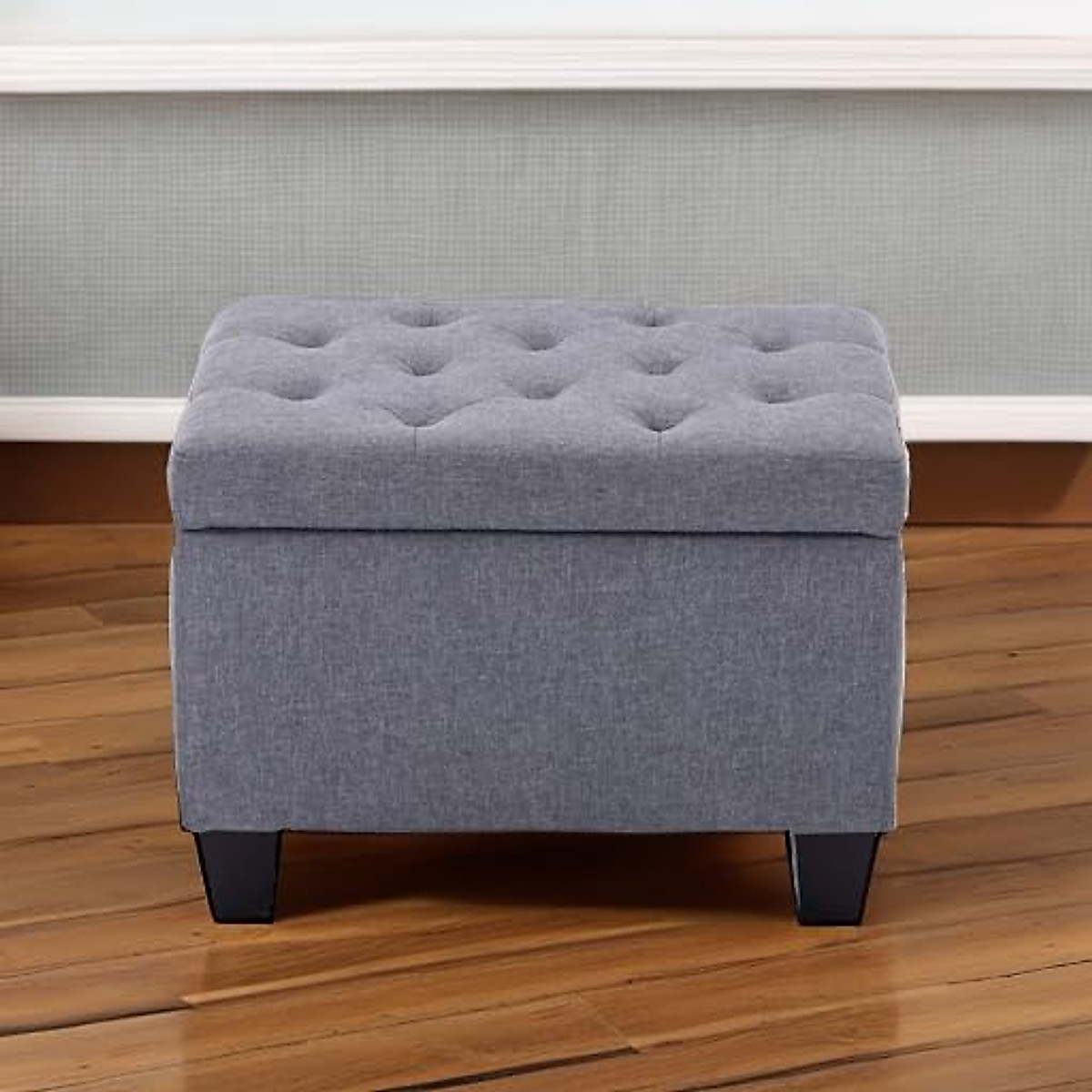 BELLEZE 24 Inch Modern Tufted Bedroom Storage Ottoman Bench, Linen Lift Top Upholstered Foam Padded Rectangular Footstool, Easy Assemble Furniture - Jay (Gray)
