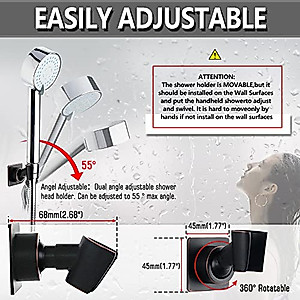 Shower Head Holder Adjustable Handheld Shower Head Bracket Adhesive Shower Wall Mount Holder Brass Shower Wand Holder Oil-Rubbed Bronze, Drill Free Glue Installation