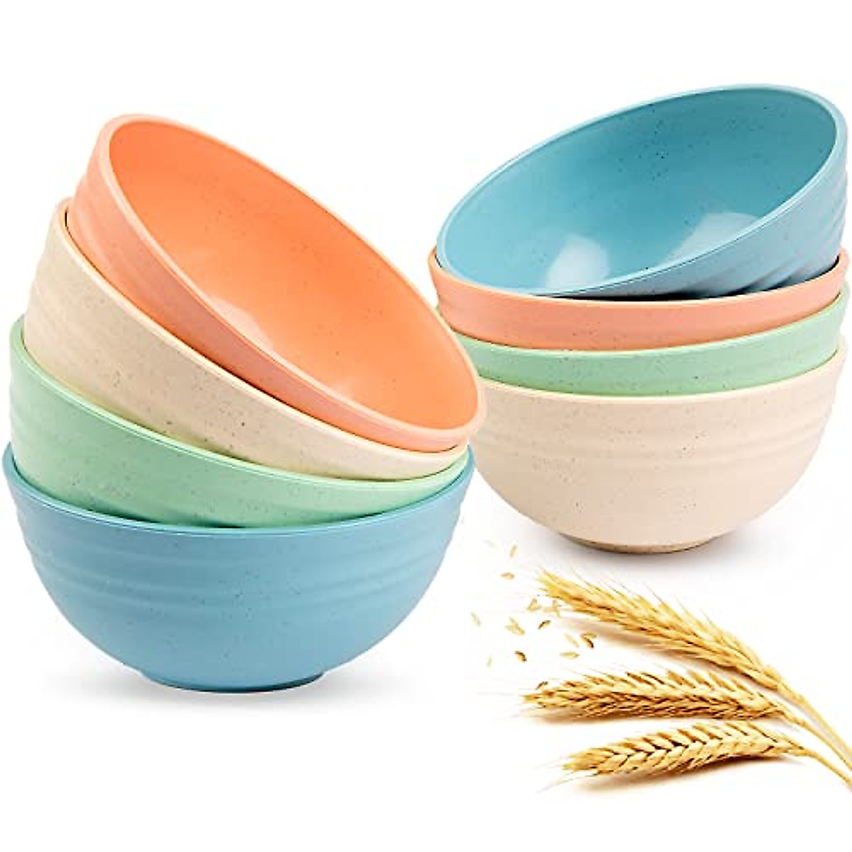 KUCHEEZE Plastic Bowls Reusable[Set of 8] 24 OZ Dishwasher & Microwave Safe Bowls. Colored Cereal Bowl Set - Unbreakable, Lightweight Plastic Cereal Bowls for Kitchen use for Noodles, Pasta, Soup bowl