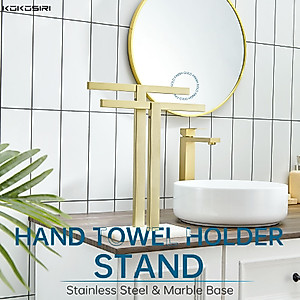 KOKOSIRI Hand Towel Bars Standing Towel Rack with Marble Base for Bathroom Kitchen Vanity Countertop, Gold Stainless Steel 15.7'' Height THS0001-SM-BG