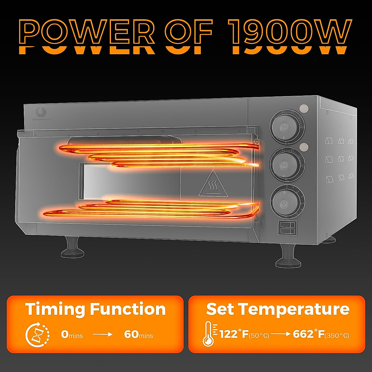 BEAMNOVA Electric Commercial Pizza Oven Countertop,1900W Adjustable Temperature Pizza Oven with 12 Inch Pizza Pan and Pizza Stone for Restaurant Home Pretzels Baked…