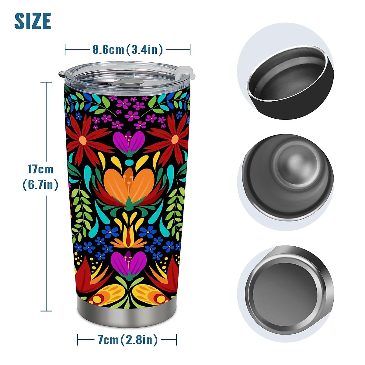 SAVHOQIR 20 oz Tumbler Mexican Boho Floral Stainless Steel Vacuum Insulated Travel Tumblers with Lid Double Wall Insulated Travel Mug Coffee Cup for Ice Hot Drinks