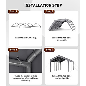 GarveeLife 25'x 13'x 11' Carport Top Replacement Cover 180G Heavy-Duty Garage Top Tent Shelter Tarp Waterproof & UV Protected (Top Cover ONLY, Frame Not Included) (Gray)