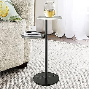 Drink Table, Small Side Table for Small Spaces, Round Cocktail Table, Pedestal Table with 2-Tier Shelves, Wooden Martini Table (25''H)