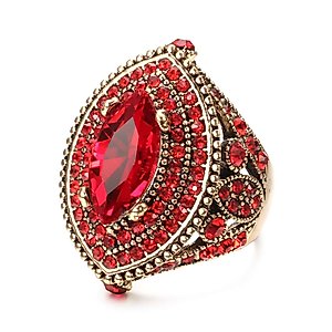 CKHAO Women Ring - Big Size Antique Gold Plated Turkish Style Red Gemstone Vintage Ring Women Jewelry J0769RED (8)