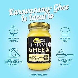 GHEE clarified butter. Natural Flavor - Kosher, Keto Friendly Diet, Gluten Free, Glass Jar x 7.05 oz, Tastes Amazing, Delicious 100% Natural- KARAVANSAY Natural Foods