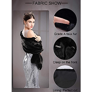 Aukmla Faux Fur Shawl Wedding Fur Wraps and Shawls Bridal Fur Stole Winter Cape Shrug for Brides and Bridesmaids (Black)