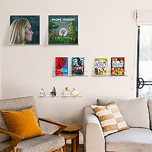 6 Pack Vinyl Record Display Shelf with Record Outer Sleeves, LASZOLA 3 Size Acrylic Record Wall Mount Holder Display Rack Clear Floating Shelves with Album Protector Sleeves - 7inch, 12inch, 15inch