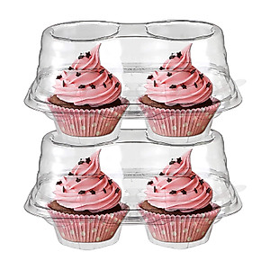 Bekith 60 Count 2-Compartment Plastic Cupcake Containers Disposable with Connected Airtight Lid, Clear Stackable Deep Dome Cupcake Carrier Holder Box for Cupcakes, Muffins, BPA Free