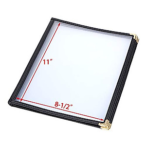 OwnMy 2PCS 8.5 x 11 Inch Menu Covers, 4 Page 8 View Transparent Restaurant Menu Covers Book with Leatherette Trim and Decorative Corners, Fit for Standard Letter Size Paper