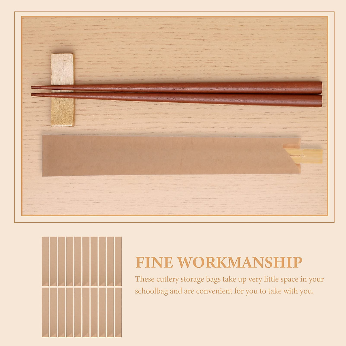 Cabilock 200Pcs Kraft Paper Chopsticks Sleeve Portable Chopsticks Pack Reusable Chopsticks Cover Paper Chopstick Bog Pouch for Straws Cutlery Spoon 22cm