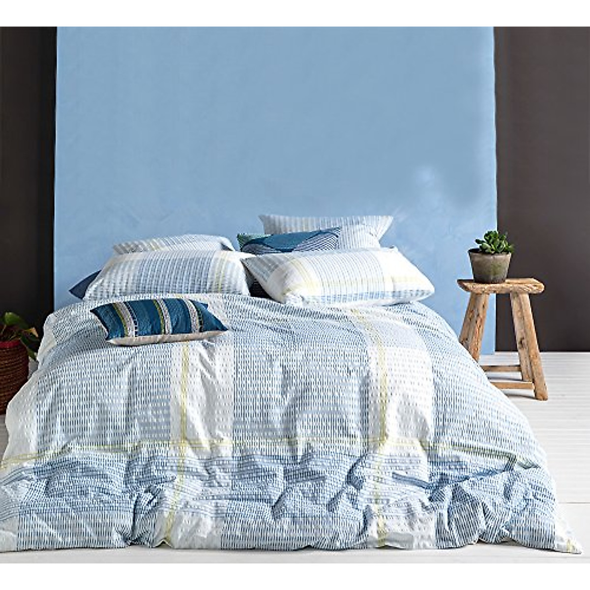 Merryfeel Cotton Duvet Cover Set,100% Cotton Seersucker Duvet Cover Set,Yarn Dyed Stripe Bedding Set,3 Pieces(1 Duvet Cover with 2 Pillowshams)- King