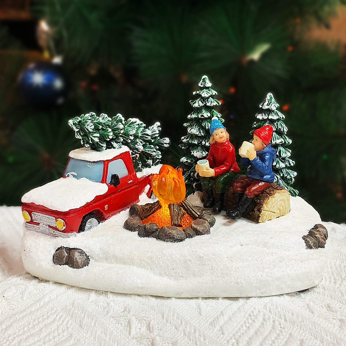 MOMENTS IN TIME Christmas Village Scene, Campfire Scene with LED Lights - Battery Operated (not Included) (4.3" H x 6.6" W x 4.3" D)
