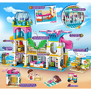 Friends Summer Fun Water Park Building Set Featuring Ice-Cream Cart, Shower Room, Beach Chairs and Lifeguard Stand, STEM Toy Roleplay Gift for Kids Boys Girls Aged 6-12 (875 Pieces)
