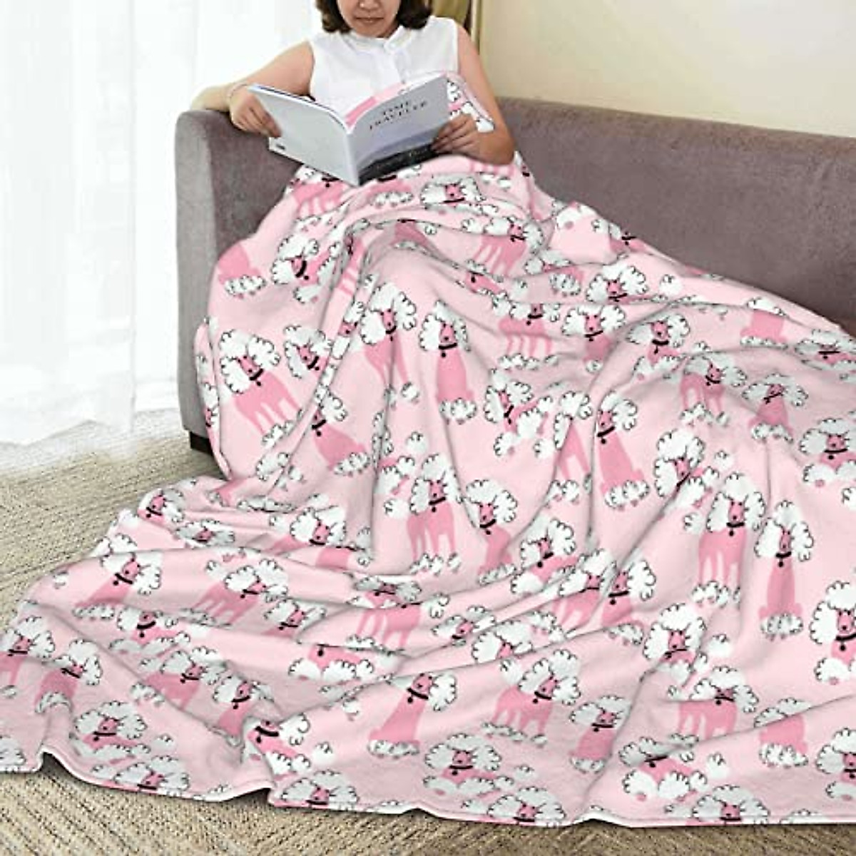 Pink Poodle Dog Cute Art Full Fleece Throw Cloak Wearable Blanket Flannel Fluffy Comforter Quilt Nursery Bedroom Bedding King Size Plush Soft Cozy Air Conditioner Blanket
