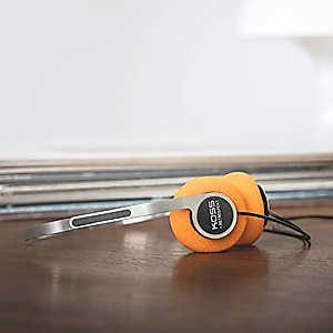 Koss x Retrospekt P/21 Retro On-Ear Headphones, Retro Orange Foam, Adjustable Headband, Wired 3.5mm Plug, Orange Black and Silver