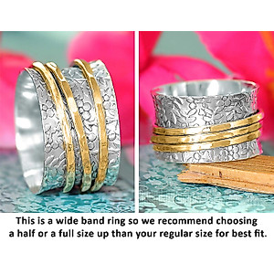 Boho-Magic 925 Sterling Silver Spinner Flowers Ring for Women with 3 Brass Fidget Rings Wide Band (9)