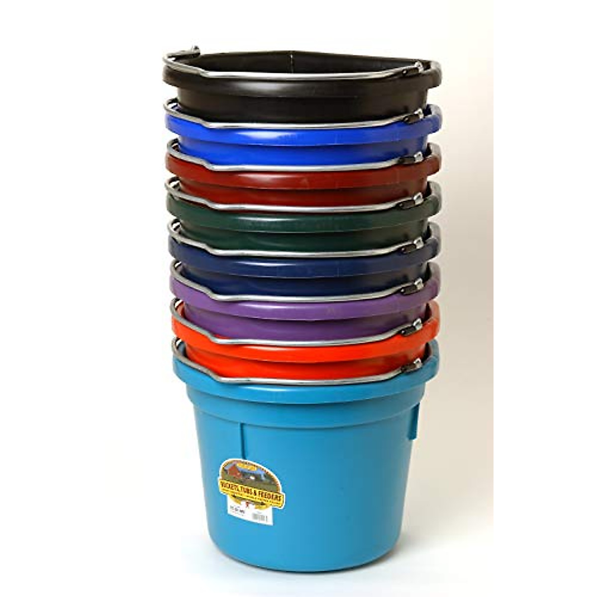 Little Giant® Flat Back Plastic Animal Feed Bucket | Animal Feed Bucket with Metal Handle | Horse Feed & Water Bucket | 22 Quarts | Blue