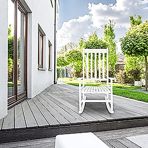 Patio Rocking Chair, Poly Lumber Porch Rocker with High Back, 350Lbs Support Rocking Chairs for Both Outdoor and Indoor, Poly Rocker Chair Looks Like Real Wood (White)