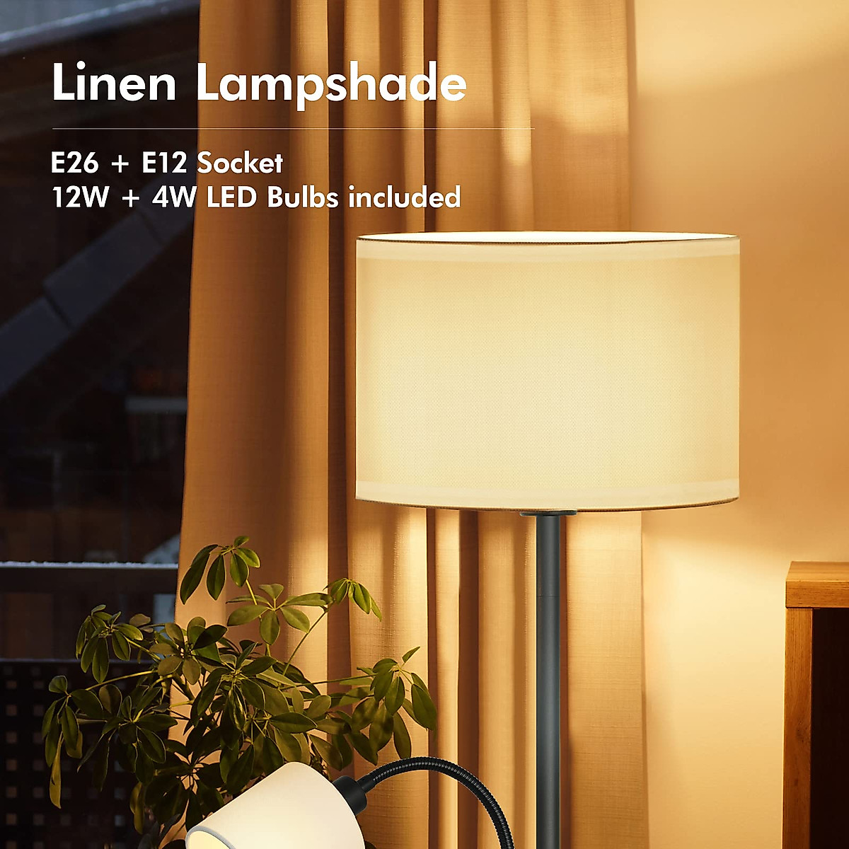 AUQUEE Floor Lamps for Living Room, Standing Tall Lamp with Reading Light, Black Bright Pole Lamp with 12W LED Bulb, 3-way Rotary Switch, Modern Corner Lamp for Bedroom Study Room for Christmas(White)