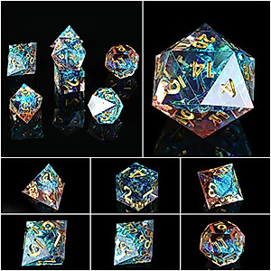 AUSPDICE DND Dice Set Handmade 7Pcs Sharp Edge Dice for Dungeons and Dragons TTRPG Games(Mix Blue&Brown Color)