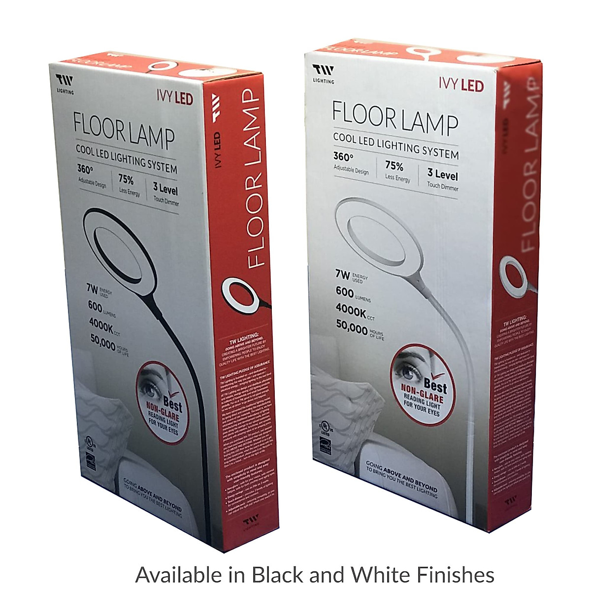 Bright Floor Lamp for Office, Reading and Bedrooms. LED Floor Lamp for Lash Light for Eyelash Extensions, Makeup & Nail Spa. Gooseneck Standing Lamp (Black)