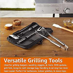 Amazon Basics 4-Piece Stainless Steel Barbeque Grilling Tool Set with Carry Bag