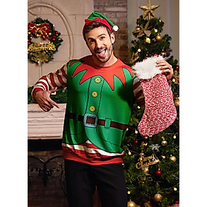Arvilhill Christmas Men's Funny Ugly Sweater Casual 3D Printed Holiday Crew Neck Sweatshirt Elf Stripe L