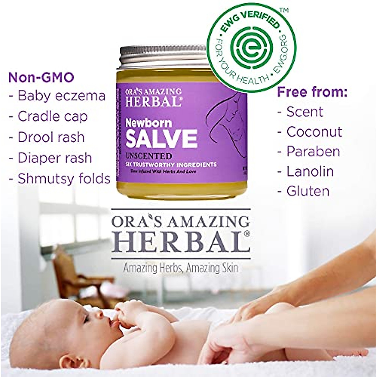 Newborn Salve, Baby Calendula Cream, Baby Acne Treatment, EWG Verified Baby Eczema Cream, Cradle Cap Treatment, Diaper Ointment, Natural Baby Care with Organic Calendula, Ora's Amazing Herbal