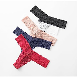 Cinvik Women's Lace Thongs, T Back Sexy Thong Underwear Womens Seamless Lace Panties V-Shape Lace Tanga 6 Packs 3XL