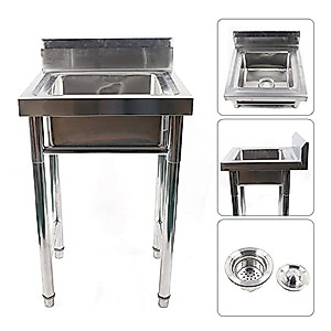 Commercial Stainless Steel Catering Sink, Catering Single Sink Utility Kitchen Wash Basin for Restaurant, Wash Table Single Bowl, 19.69x19.69 Inch