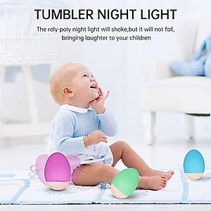 Ohey Night Lights for Kids Room, 7 Color Changing Tumbler Egg Baby Night Light with Top-Touch Control, Rechargeable & Dimmable ABS+Silicone Nursery Night Lights, Up to 100H