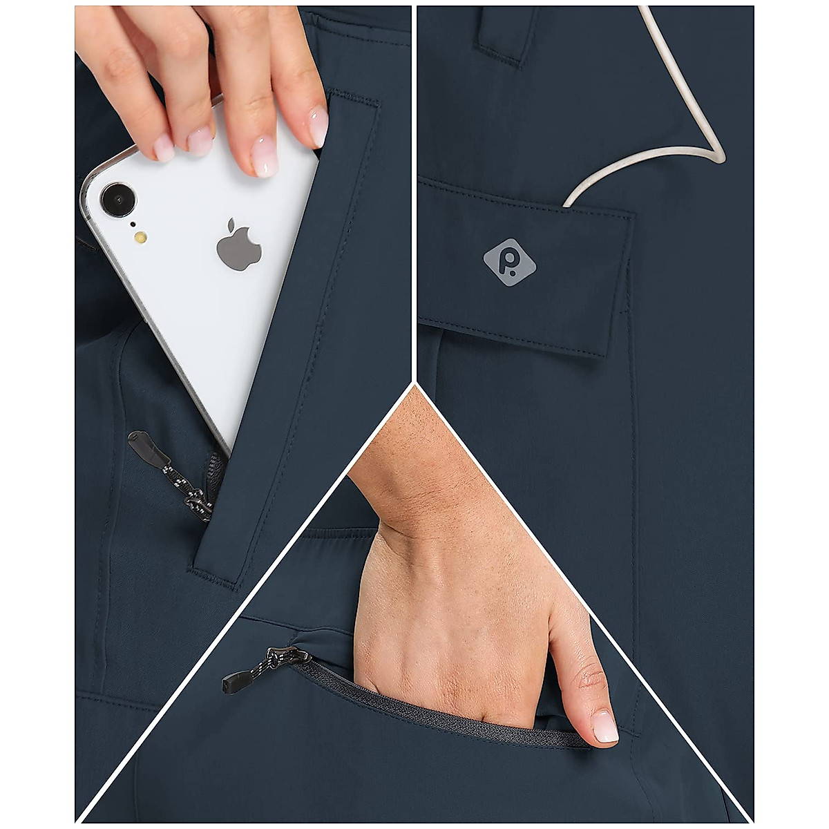 RlaGed Women’s Lounge Cargo Hiking Pants Lightweight Joggers Quick Dry Water Resistant Outdoor Fishing UPF 50+ Sweatpants with Zipper Pockets Navy Blue m