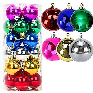 Christmas Ball Decorations Ornaments 6cm 24 Plastic Xmas Tree Decoration Ornament Hanging Decorative Pendant Outdoor Indoor Themed for Christmas Tree Farmhouse Party Gifts 2023 Clearance