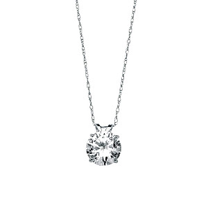 PalmBeach 10K White Gold Round Cubic Zirconia Solitaire Pendant (8mm) with 18 inch Chain