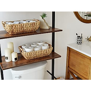 StorageWorks Hand-Woven Large Storage Baskets with Wooden Handles, Water Hyacinth Wicker Baskets for Organizing, 2-Pack