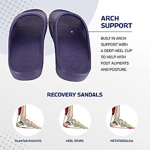 Pure Stride Therapeutic Slides, Orthotic Sandals for Plantar Fasciitis, Metatarsal and Heel Spurs, for Pain Relief and Arch Support of Feet - Navy, Men’s Size 11/Women’s Size 12
