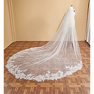 EllieWely 1 T Cathedral Length Sequin Lace Wedding Bridal Veil F22 Ivory