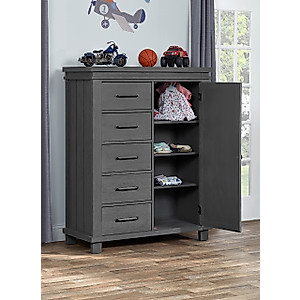 Soho Baby 43045210 Hampton Premium Soft Closing 5-Drawer Chifferobe with Adjustable Shelves and Hanging Rod, Wire Brush Canyon Gray Finish