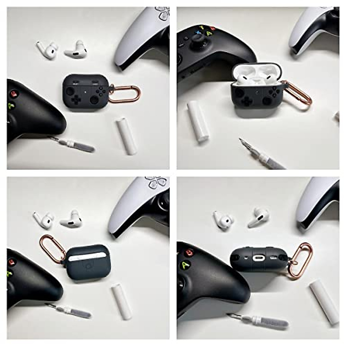 Oasiland Case Compatible with Airpods Pro (2nd Generation) and Airpods Pro (1st Generation), Gaming Controller Style Case with Key Chain Soft Silicone Protector 3D Fashion Cartoon (Black)