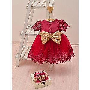 Lilax Baby Girl Newborn Lace Princess Wedding Party Dress Gown 4 Piece Deluxe Set 0-3 Months Red
