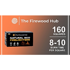 160 Eco-Friendly Natural Wood Fire Starters - Sustainable Wood Fiber Firestarter Perfect for Wood Stoves, Fire Pits, Pizza Ovens, Charcoal and Barbecue Fires