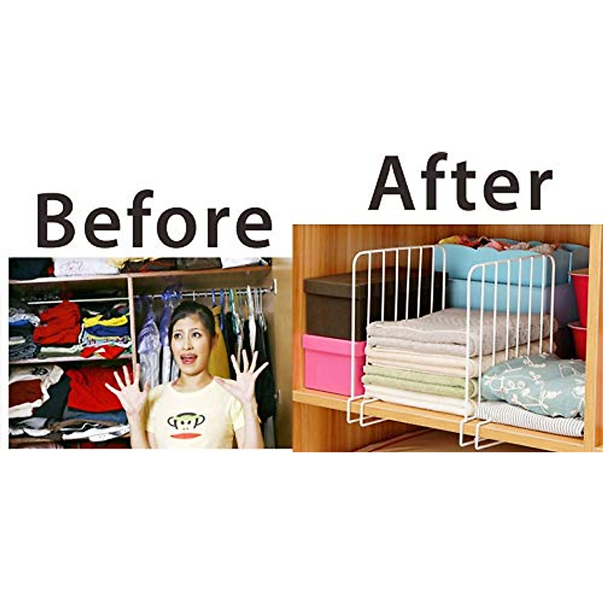 Cq acrylic Set of 8 Vertical Closet Wood Shelf Divider- Only Need to Slide to Adjust The Appropriate Distance - wire shelving Separators,White