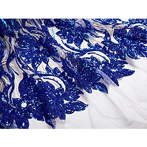 SJD LACE African Lace Fabric 5 Yards, French Floral Embroidery Sequined Lace Fabric Nigerian Tulle Lace for Wedding Party Dress Sewing