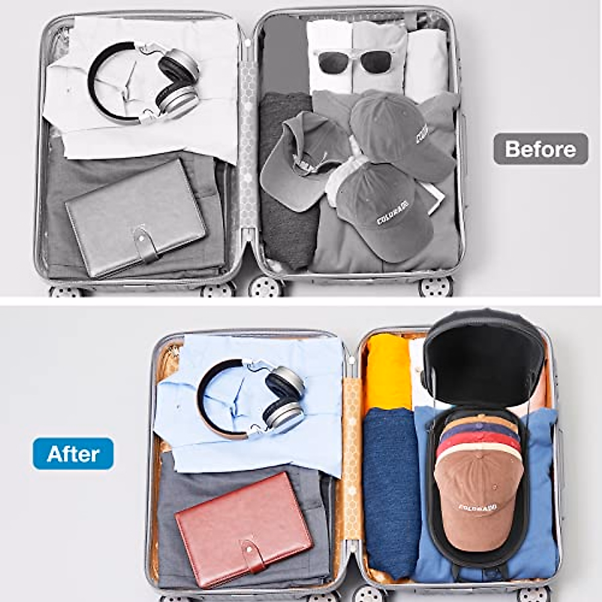 ProCase Hat Travel Hard Case, Hat Carrier Storage Bag for Baseball Caps with Adjustable Shoulder Strap and Carrying Handle, Caps, Ball Hats Holder for 6-7 Caps -Black