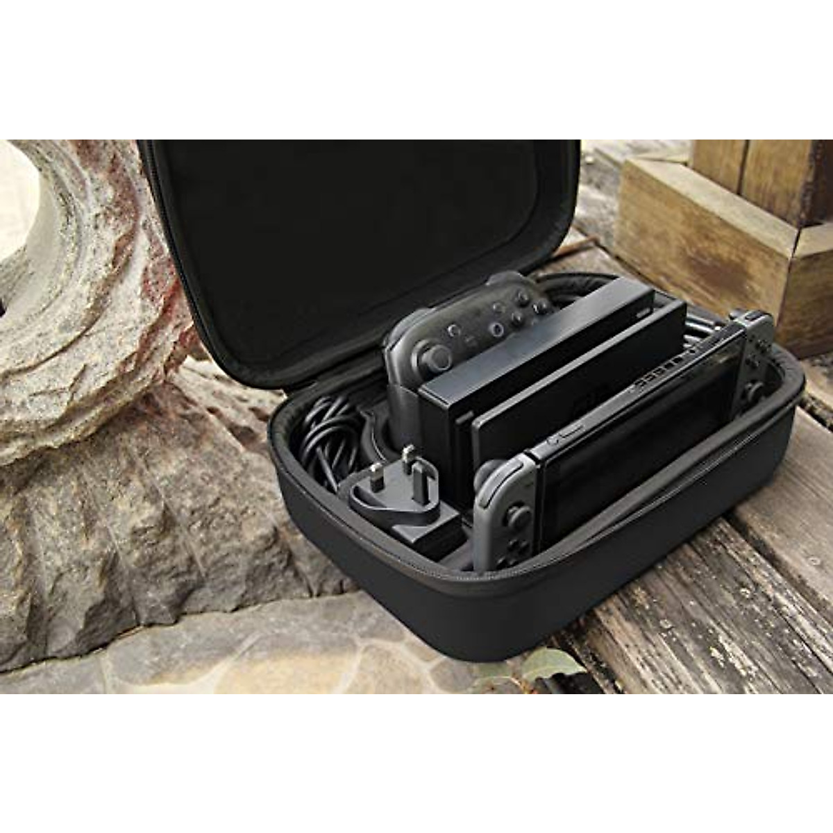 Amazon Basics Hard Shell Travel and Storage Case For Nintendo Switch & OLED Switch, Black, 12 x 4.8 x 9 Inches